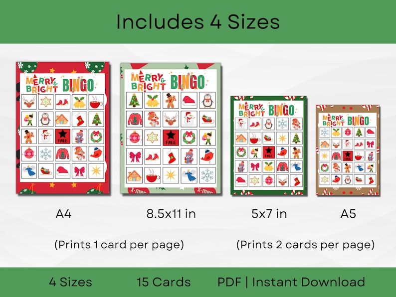 Christmas BINGO Cards Printable Fun Christmas Games 15 Cards A4, A5, 8 ...