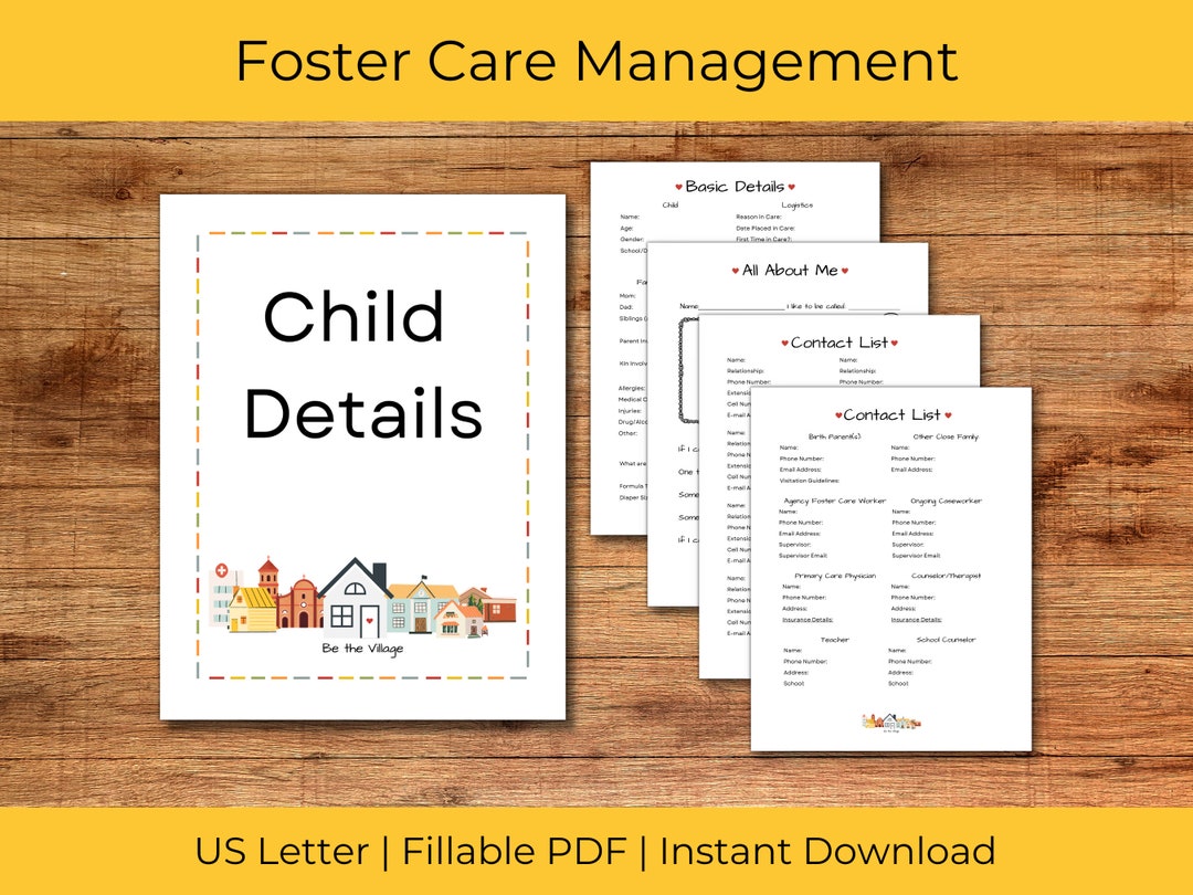 Editable Foster Care Binder Child Details Bundle | Be the Village | Pre ...