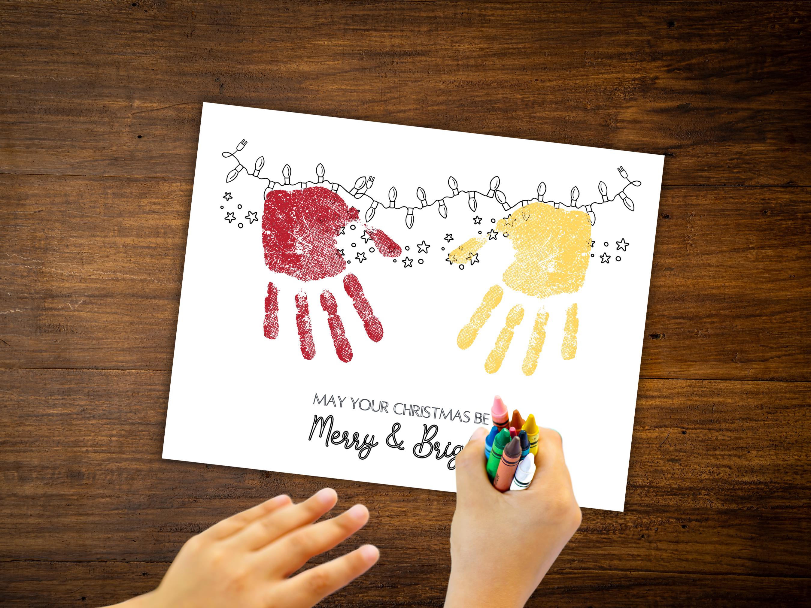 Christmas Handprint Art Template | Merry and Bright Christmas Lights ...