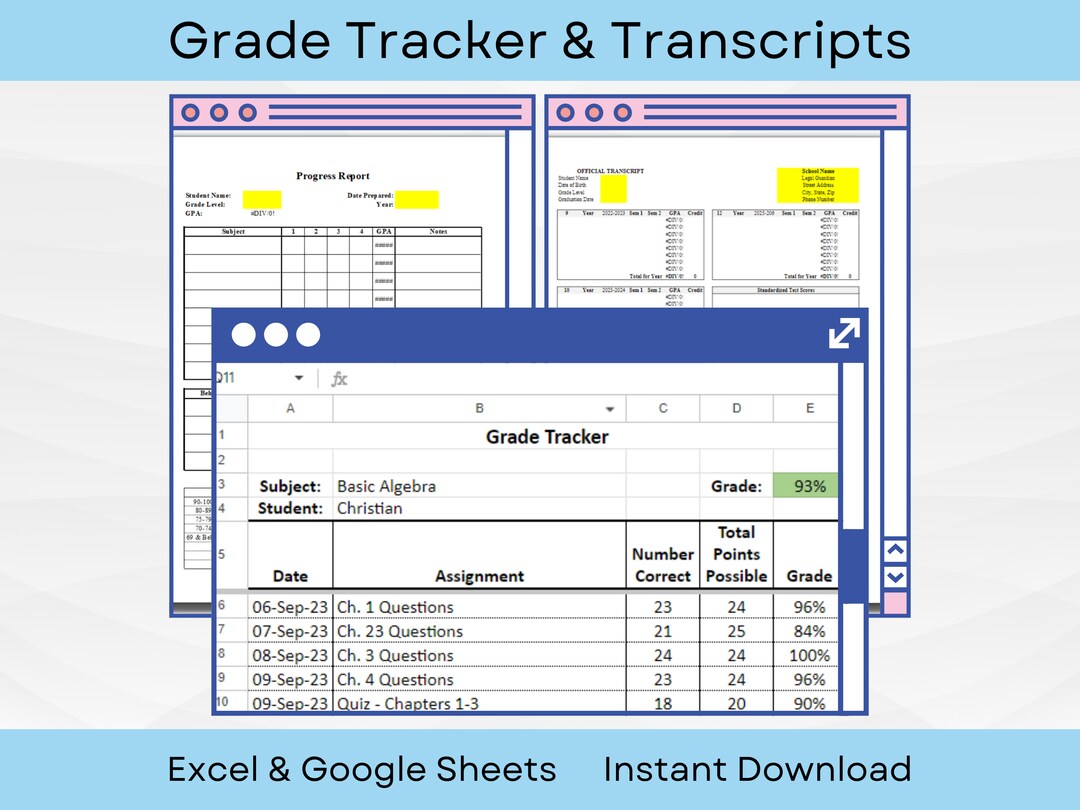 Homeschool Gradebook, Progress Reports and Transcript Template Bundle ...