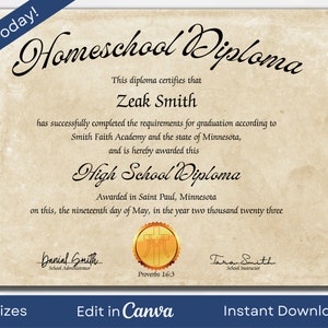 Printable Homeschool Diploma Template With Bible Reference Editable ...
