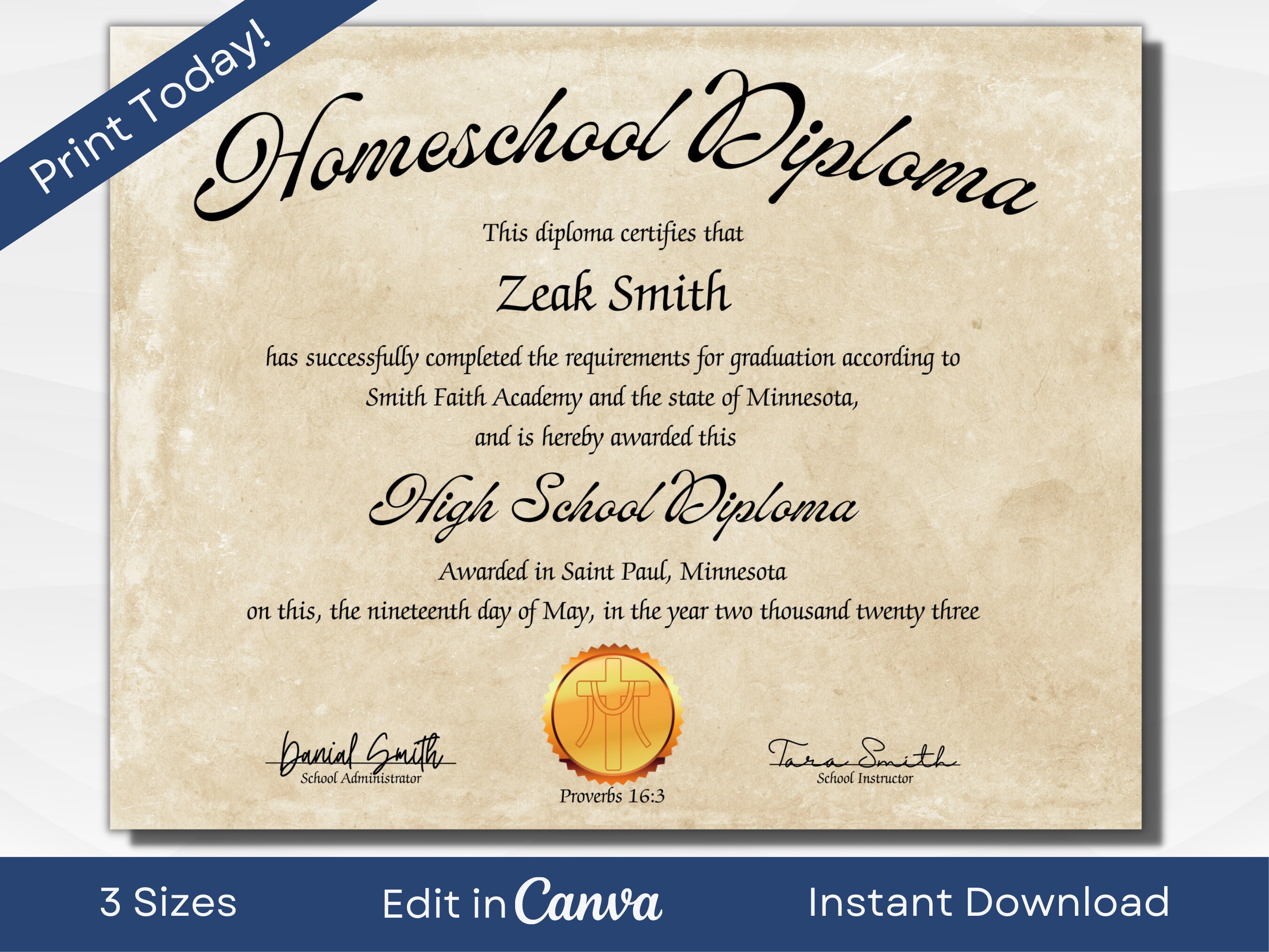 Printable Homeschool Diploma Template With Bible Reference - Etsy