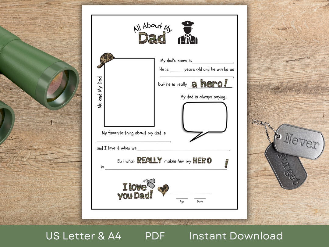 All About My (military) Dad Printable Template | Superhero Dad | Father ...