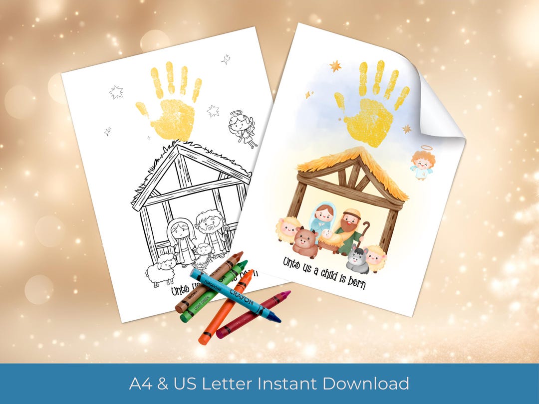 Christmas Nativity Handprint Art for Preschool With Coloring Page ...
