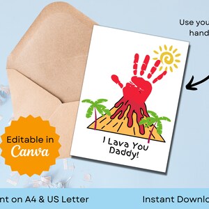 Editable Volcano Handprint Card From Kids for Fathers Day, Grandparents ...