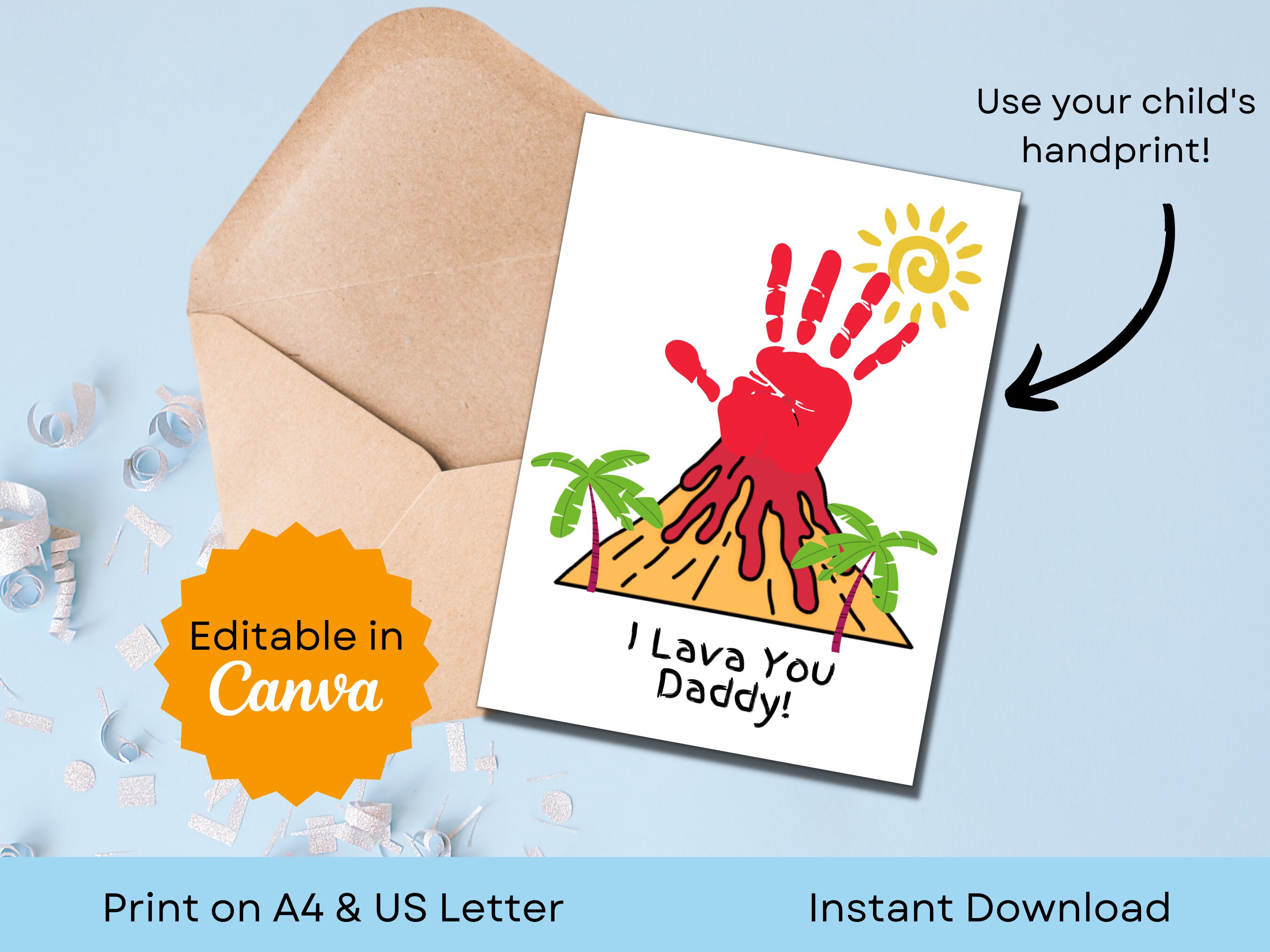 Editable Volcano Handprint Card From Kids for Fathers Day, Grandparents ...