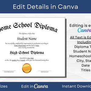 Printable Homeschool Diploma Template | Editable High School Diploma ...