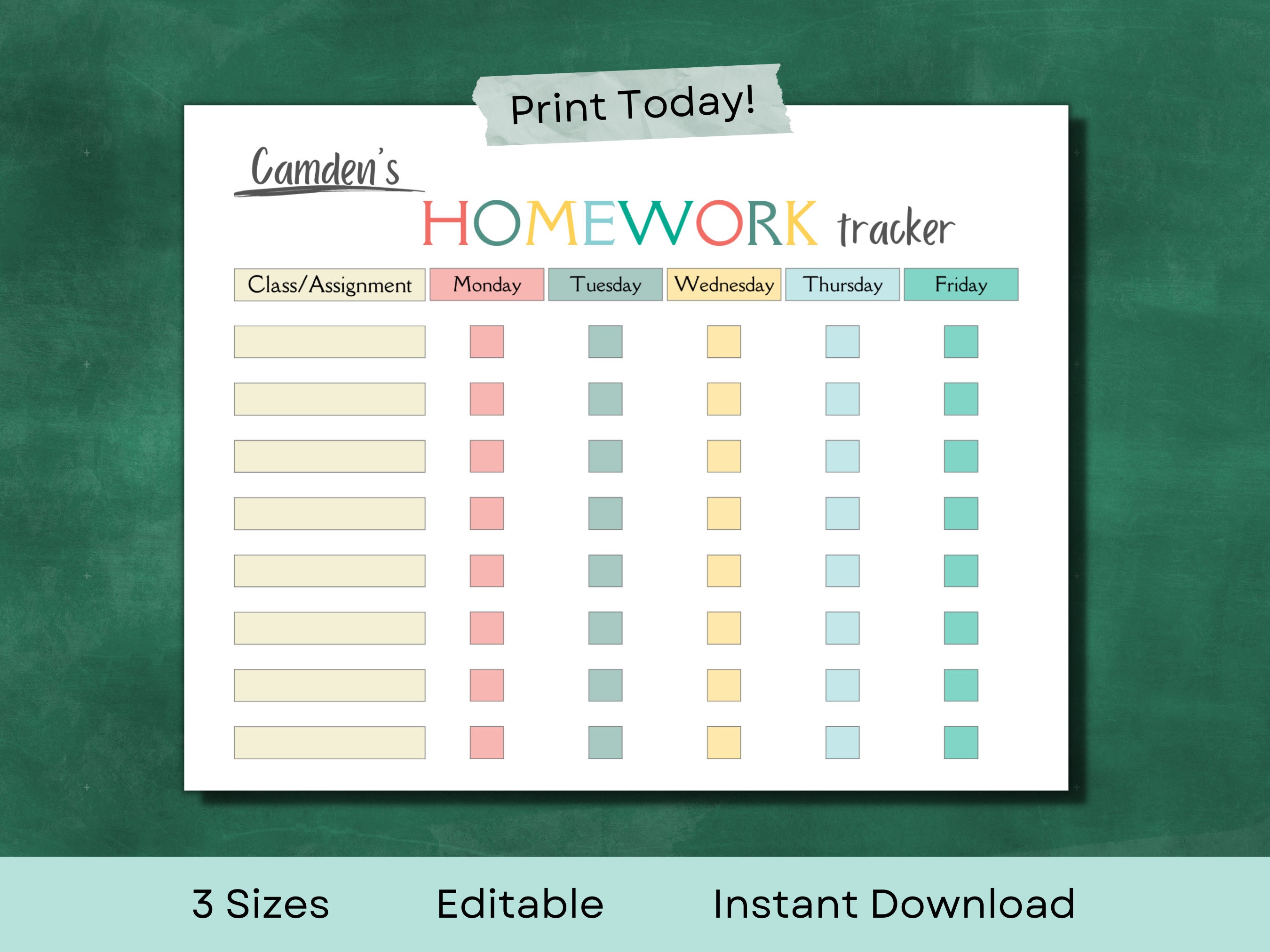 EDITABLE Homework Tracker for Kids | Kids Daily Checklist | Printable ...