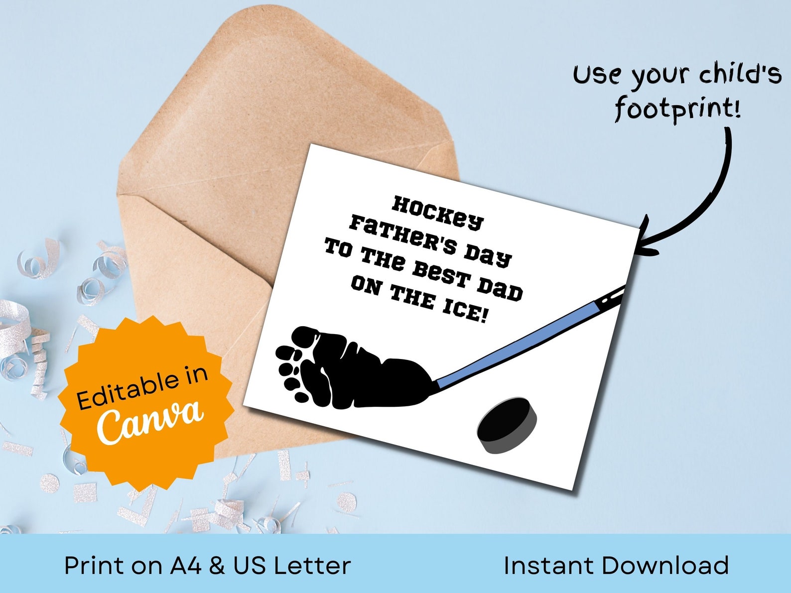 EDITABLE Hockey Footprint Card for Fathers Day, Grandparents Day ...