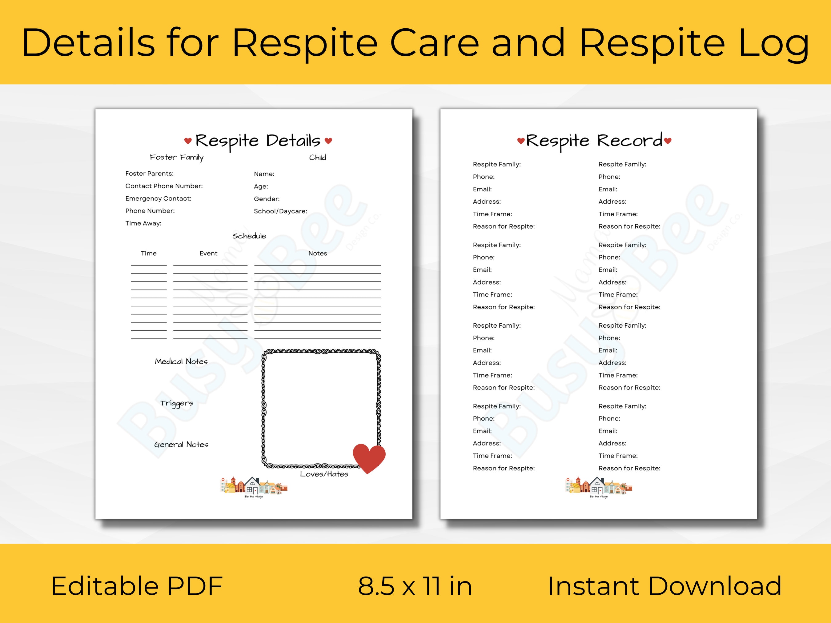 Editable Foster Care Respite and Child Care Bundle | Be the Village ...