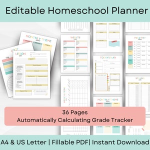 Editable Homeschool Planner With Grade Tracker | Colorful School Days ...