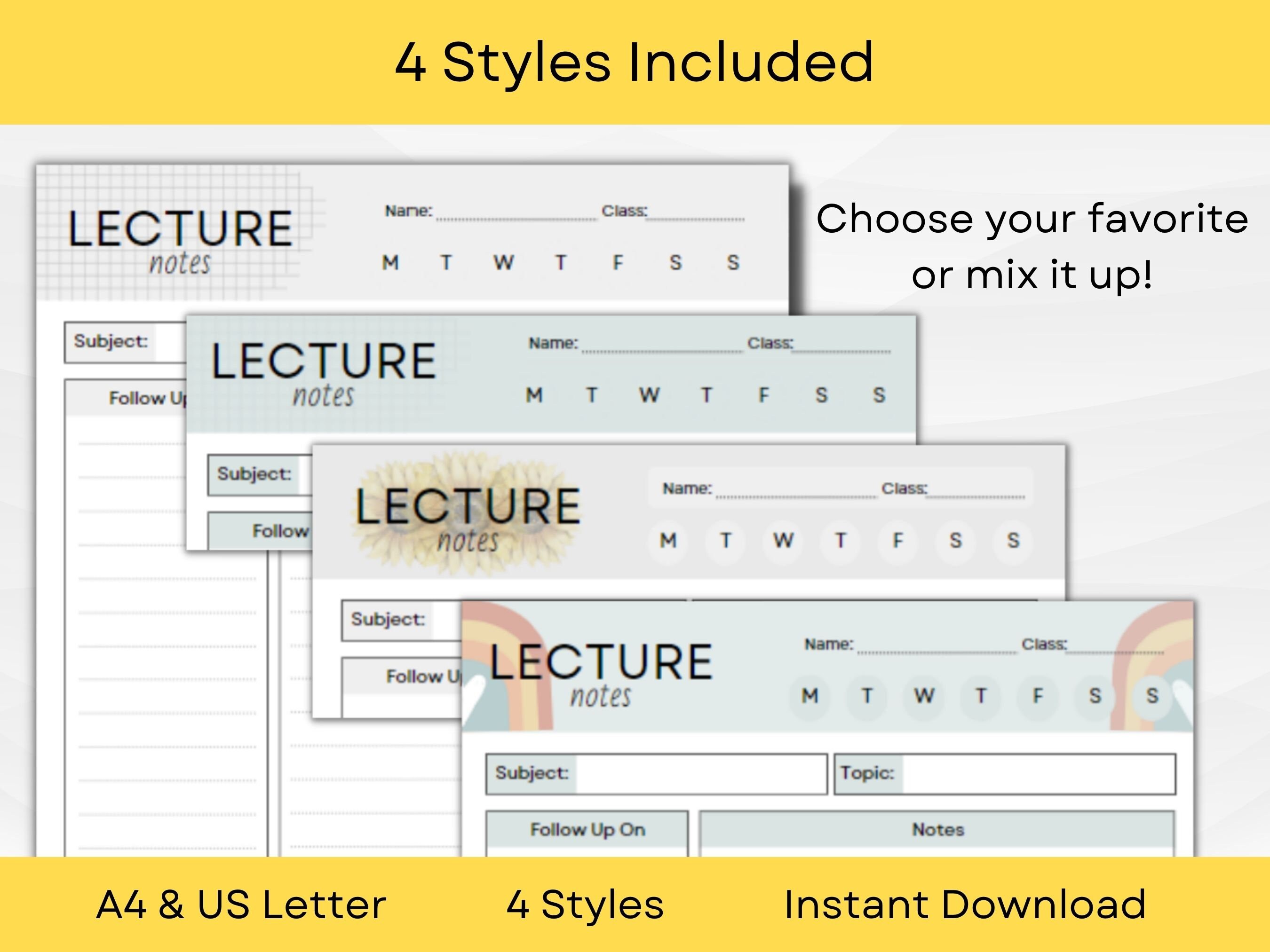 Editable Note Taking Template in 4 Designs A4 and US Letter Instant ...