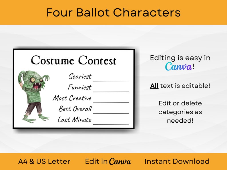 EDITABLE Halloween Flyer and Ballot Templates for Costume Contest With ...