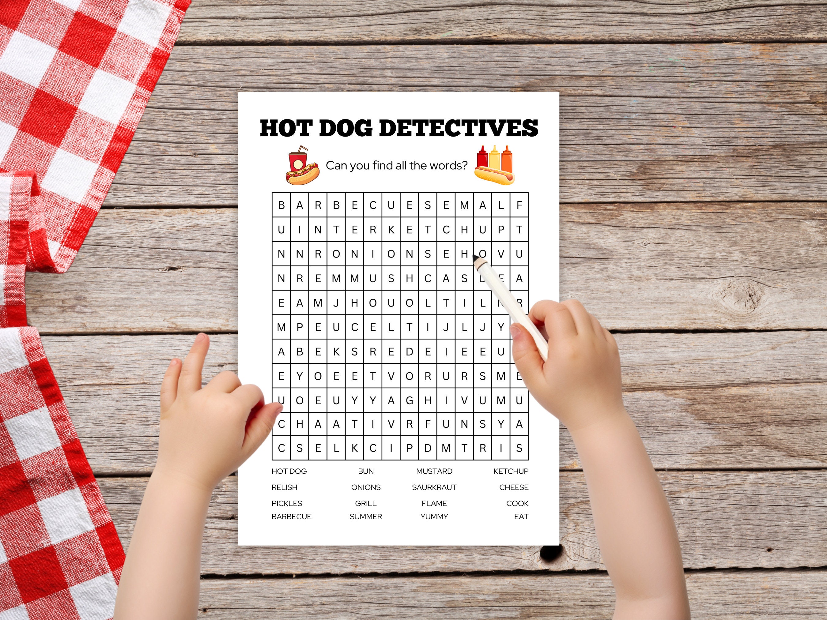 Summer Food Word Search Printable Kids Word Find for Hot Dog Day US ...