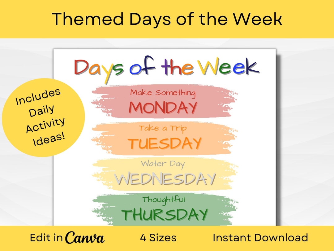 Days of the Week Printable | Editable Theme Days | Activity Ideas | A3 ...