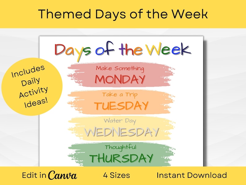 Days of the Week Printable | Editable Theme Days | Activity Ideas | A3 ...