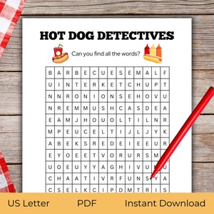 Summer Food Word Search | Printable Kids Word Find for Hot Dog Day| US ...