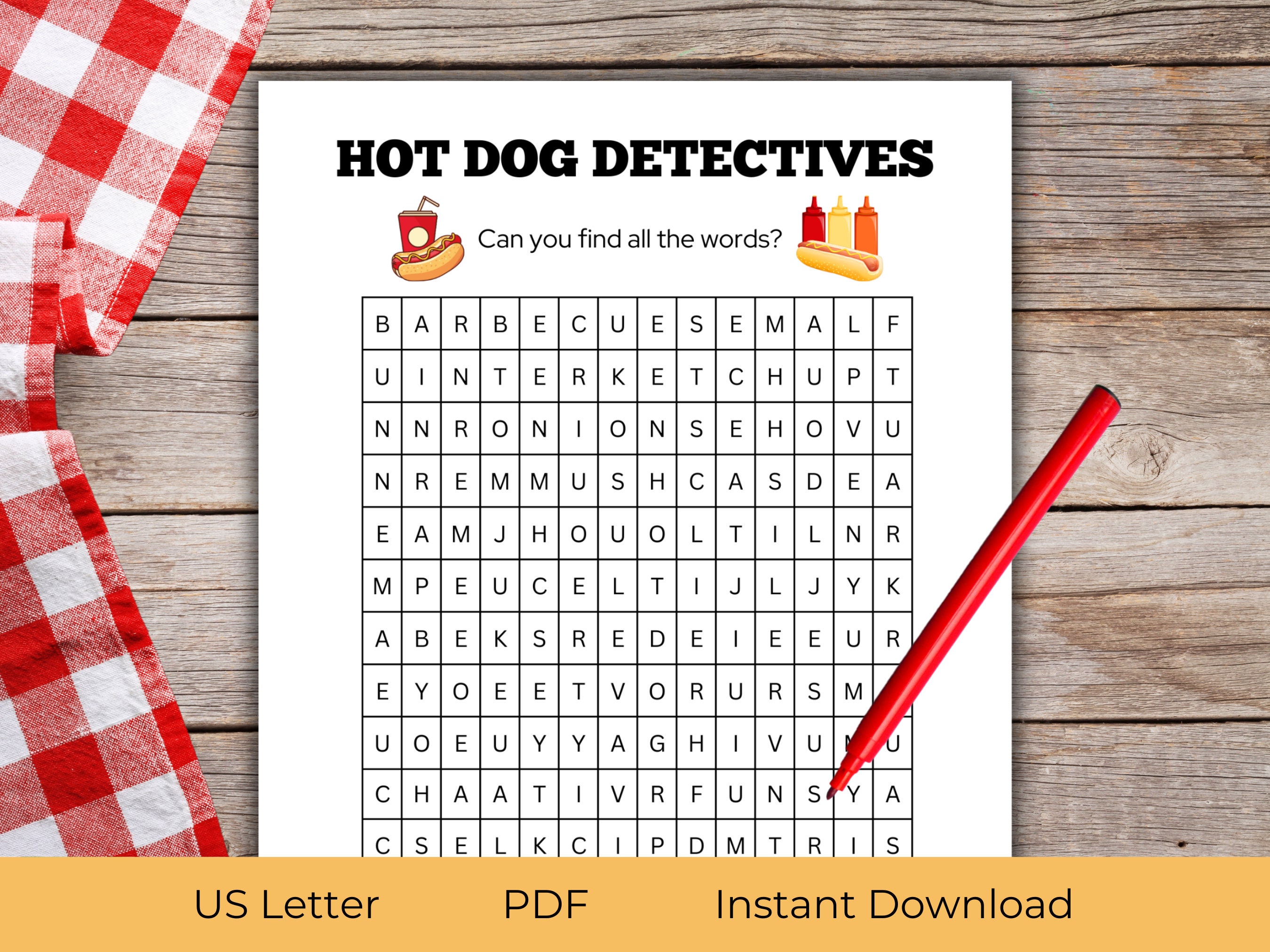 Summer Food Word Search | Printable Kids Word Find for Hot Dog Day| US ...
