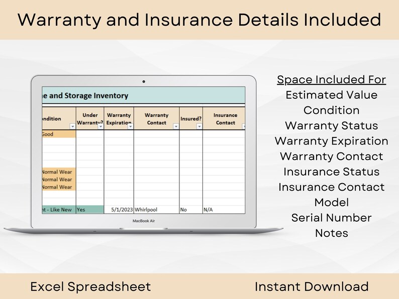 Inventory Spreadsheet With Warranty and Insurance Details | Home ...