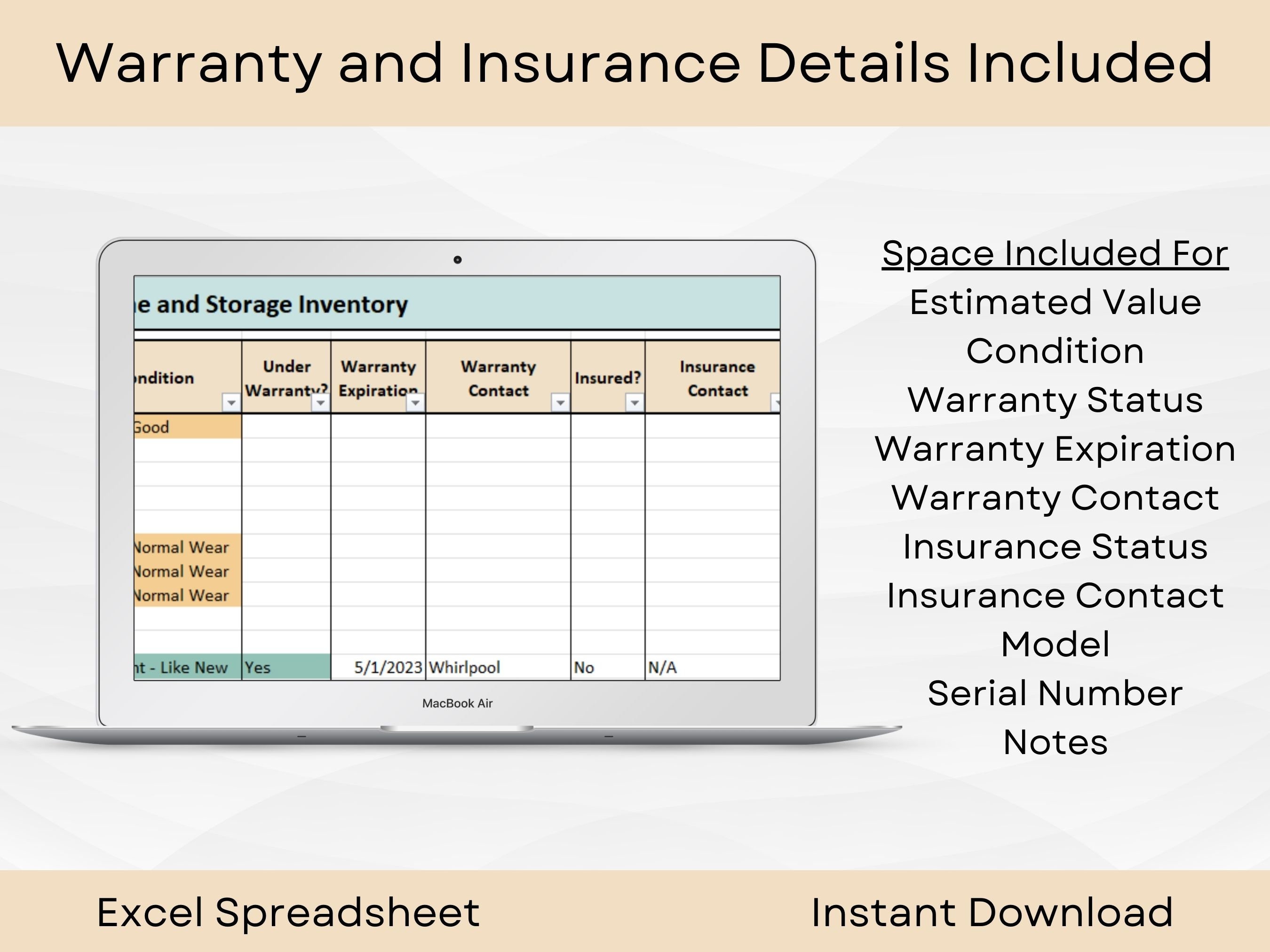 Inventory Spreadsheet With Warranty and Insurance Details | Home ...