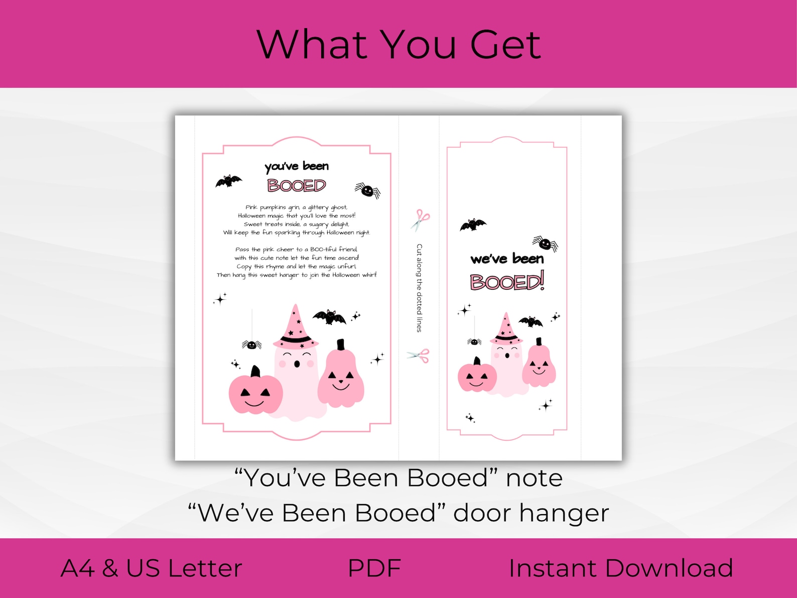 Printable "you've Been Booed" Poem With Doorhanger | Pink Halloween Boo ...