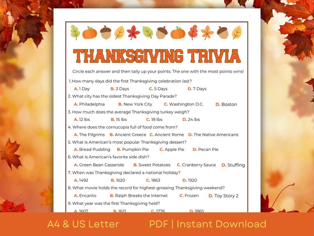 Thanksgiving Trivia for Kids and Adults | Printable Friendsgiving and ...