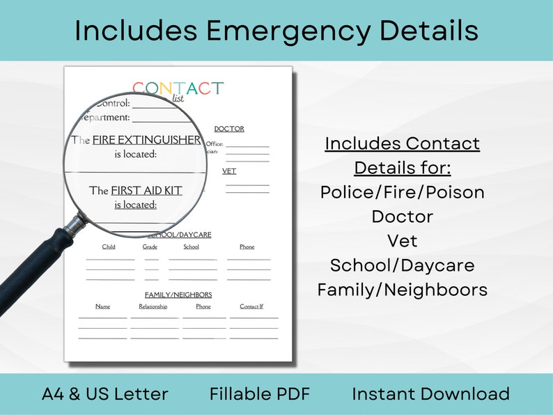 EDITABLE Emergency Contact List for Babysitter Just in Case | Nanny ...