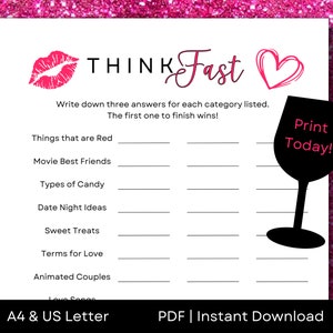 Printable Think Fast Game for Ladies Night | Galentines Games | A4 & US ...