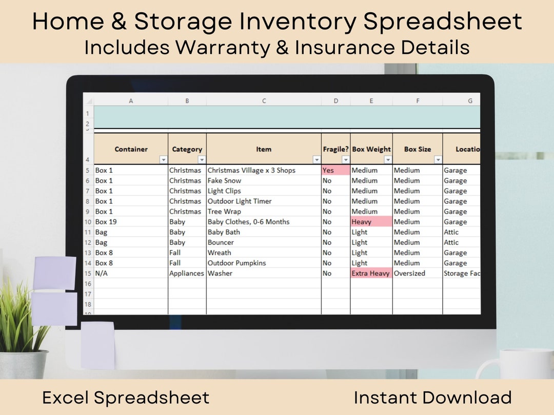 Inventory Spreadsheet With Warranty and Insurance Details Home and ...