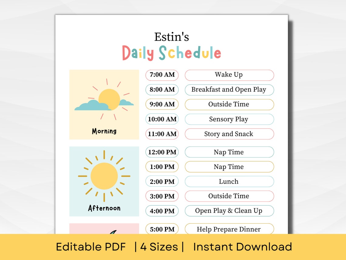 Daily Schedule Printable for Kids | Nanny Schedule | A3, A4, 11x14 In ...