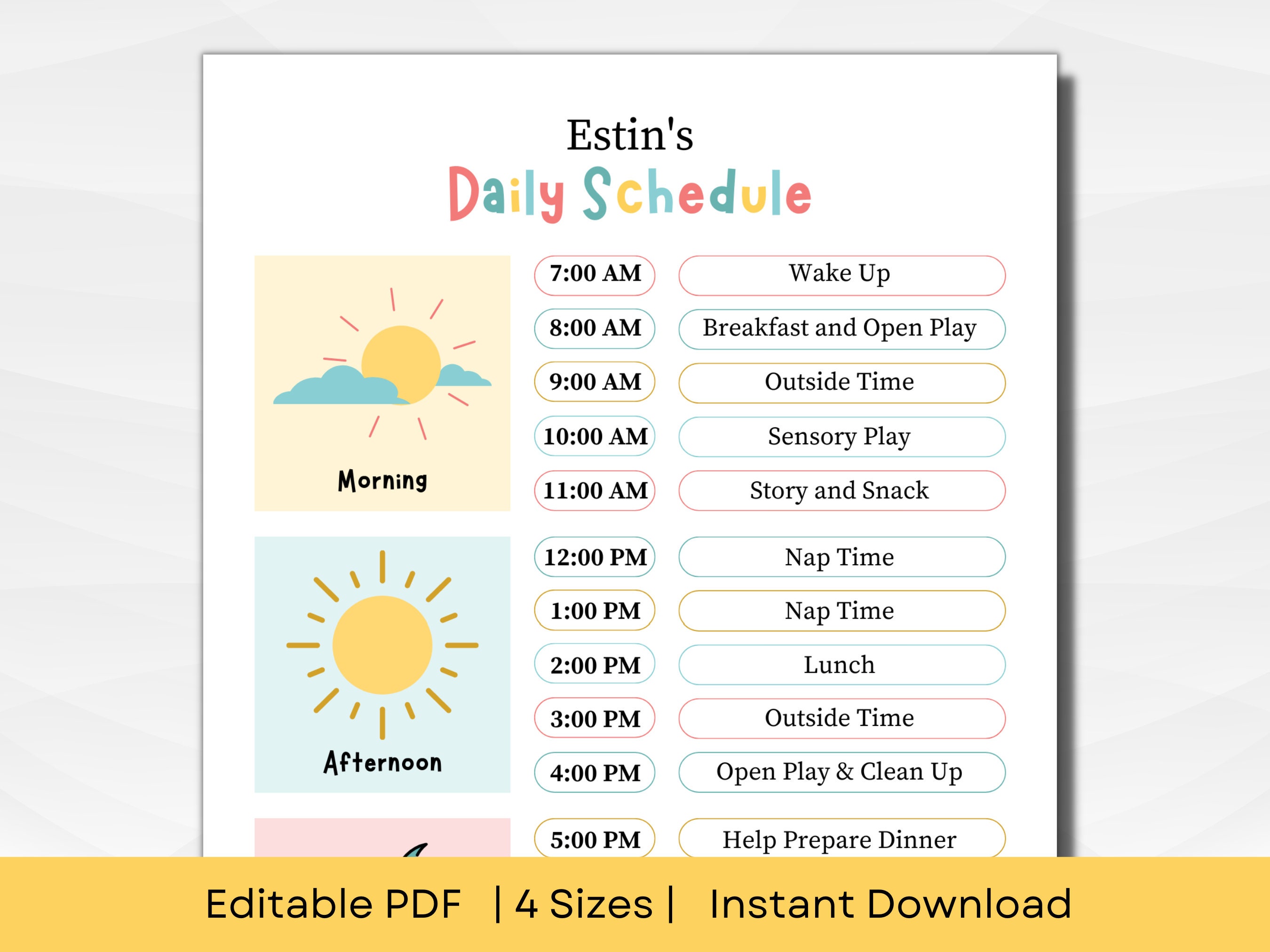 Daily Schedule Printable for Kids | Nanny Schedule | A3, A4, 11x14 In ...