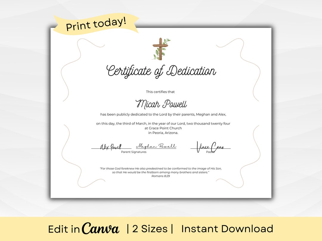 Editable Baby Dedication Certificate Template | Fully Editable Text and ...