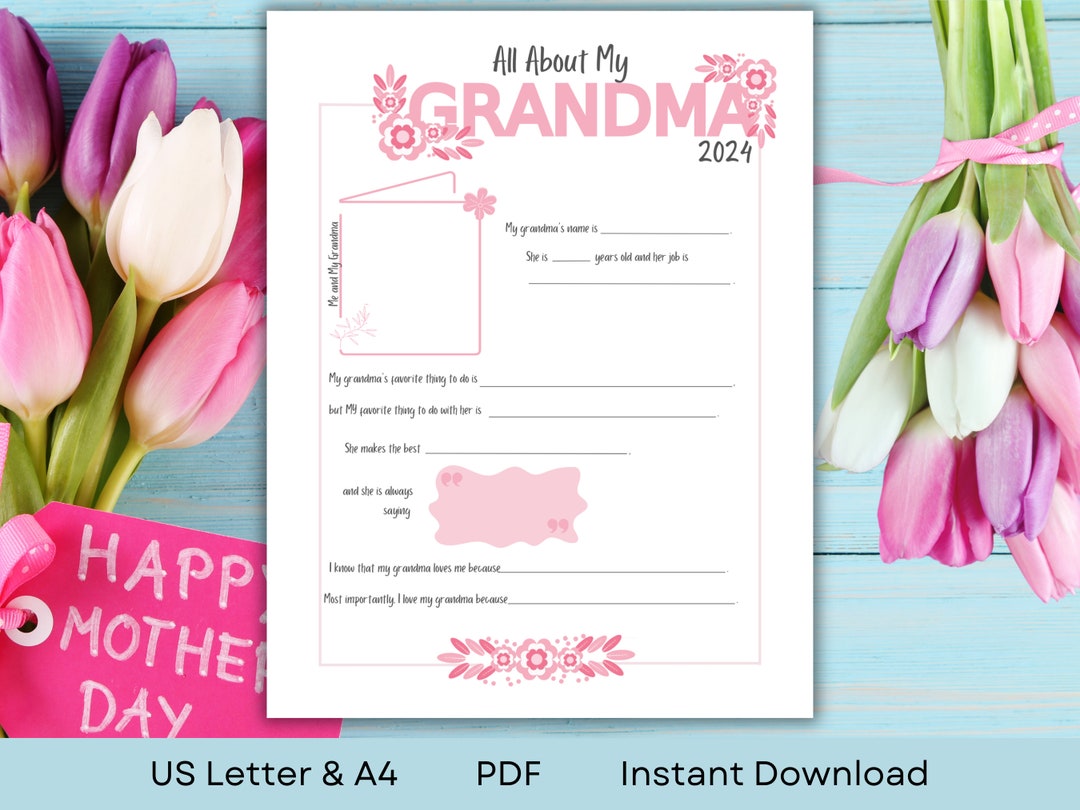 Grandma Questionnaire Template for Mother's Day, Grandparent's Day ...