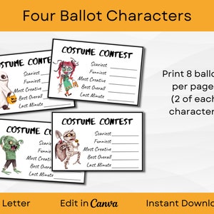 EDITABLE Halloween Ballot Template for Costume Contest With Retro ...