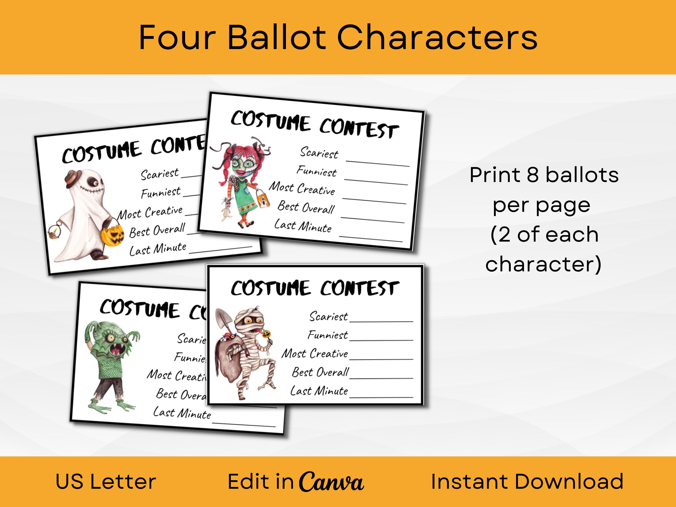 EDITABLE Halloween Ballot Template for Costume Contest With Retro ...