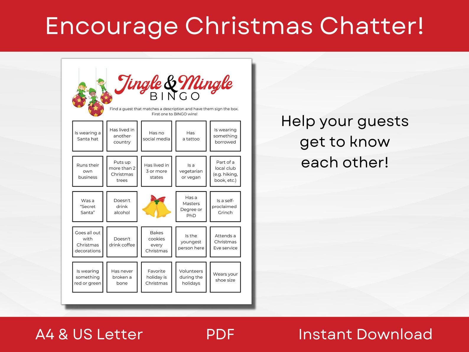 Printable Jingle and Mingle BINGO Game for Christmas Party | Find the ...