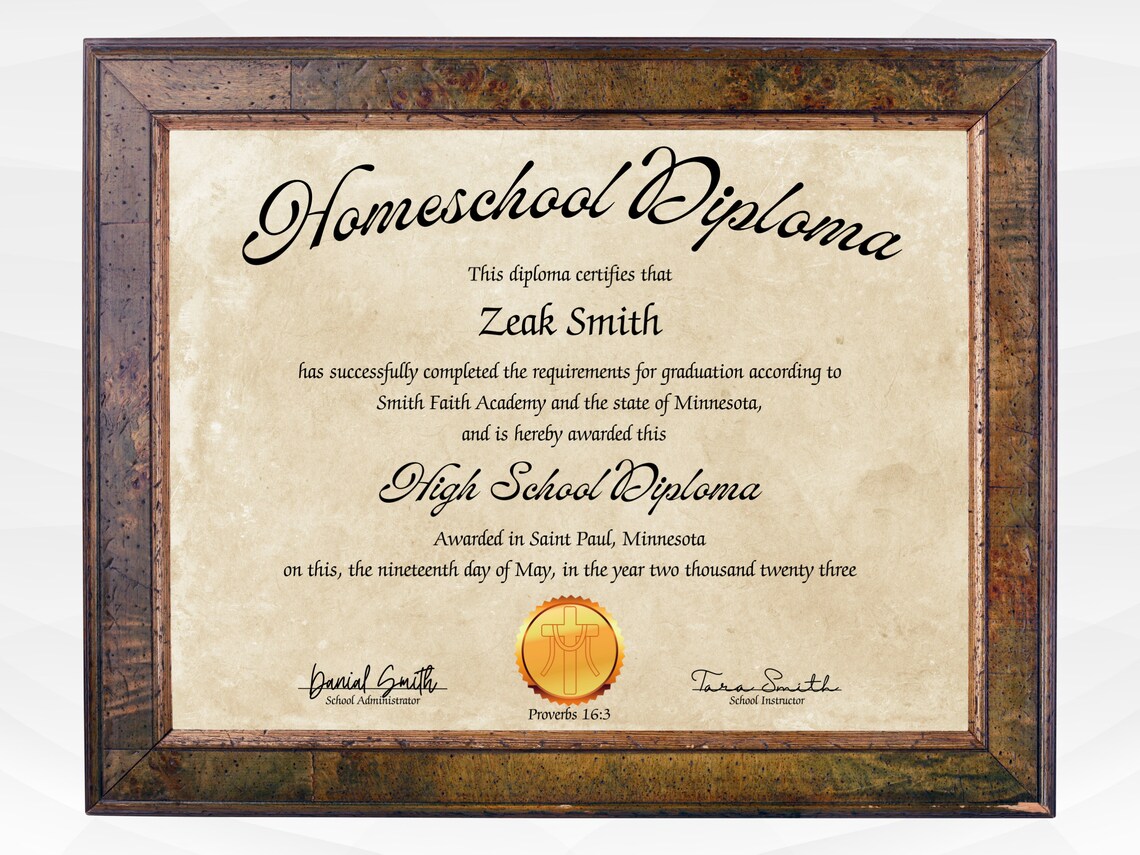Printable Homeschool Diploma Template With Bible Reference | Editable ...