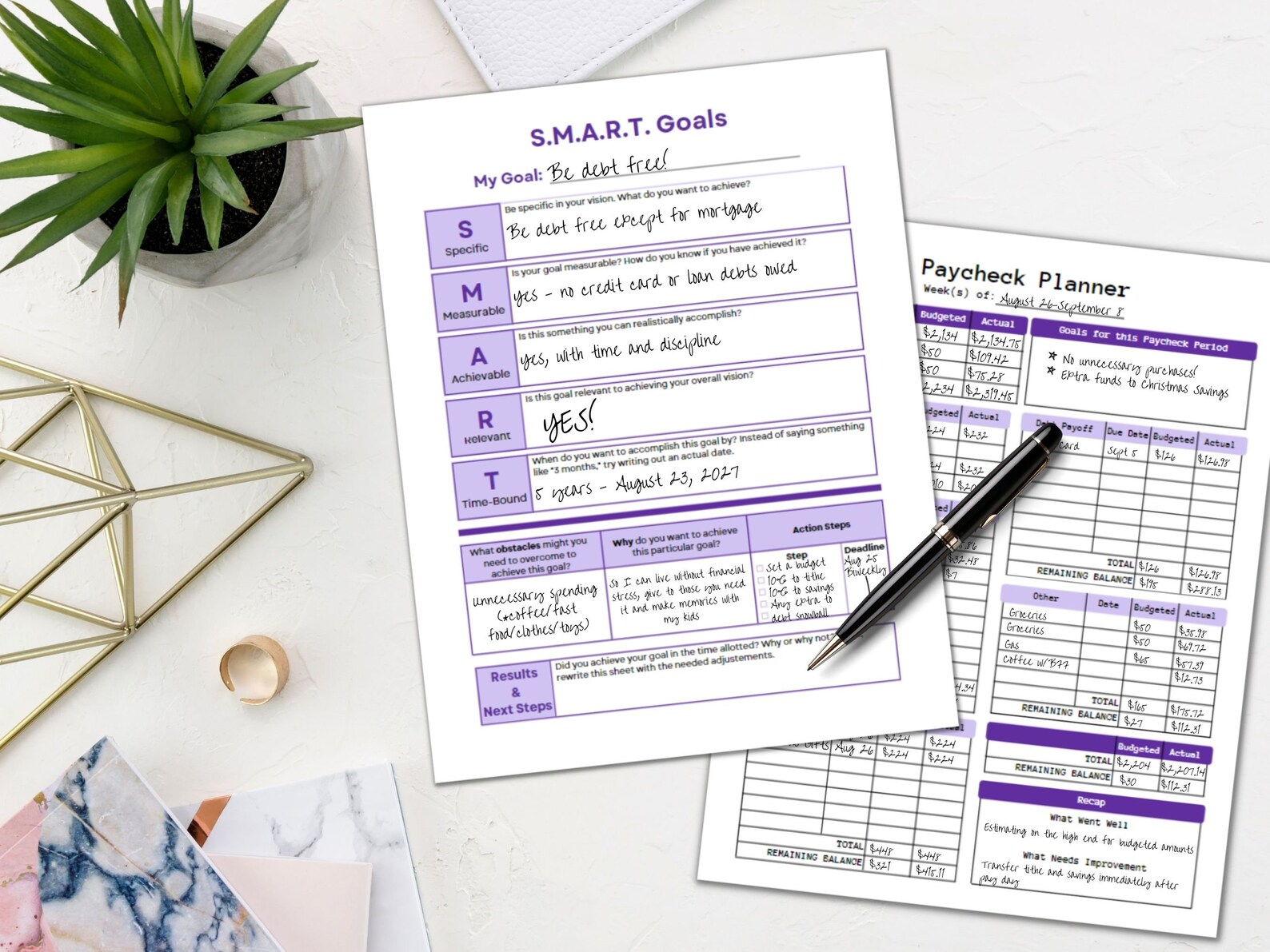 Printable Paycheck Budget With SMART Goal Worksheet Bundle | Editable ...