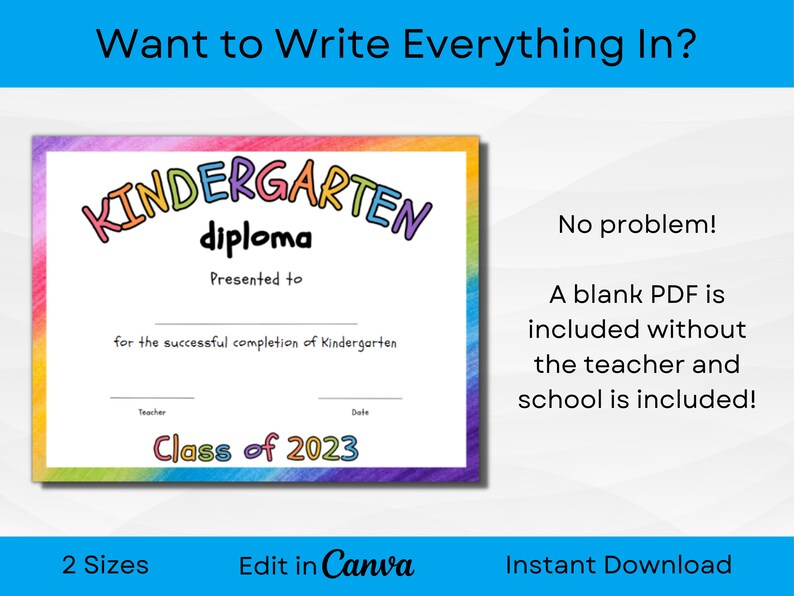 Editable Kindergarten Diploma Template Ready to Print Kindergarten ...