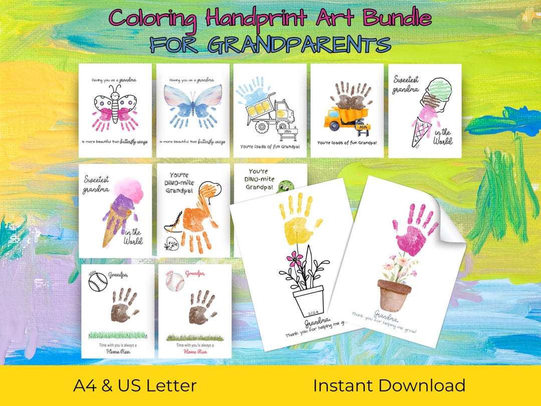 Grandparents Day Handprint Art Templates and Coloring Pages | Birthday ...
