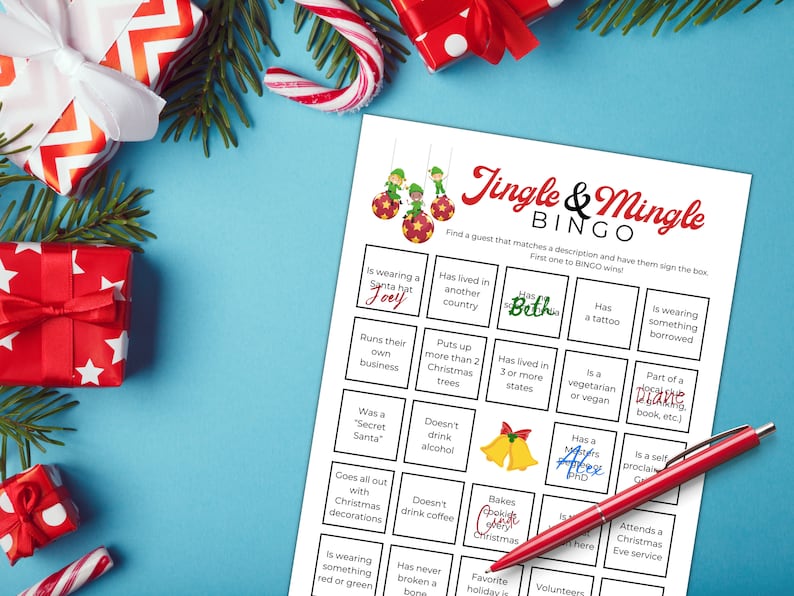 Printable Jingle and Mingle BINGO Game for Christmas Party | Find the ...