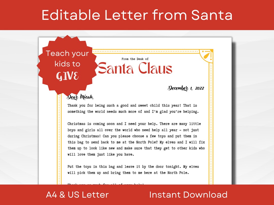 Personalized Letter From Santa Teach Kids to Give Let - Etsy