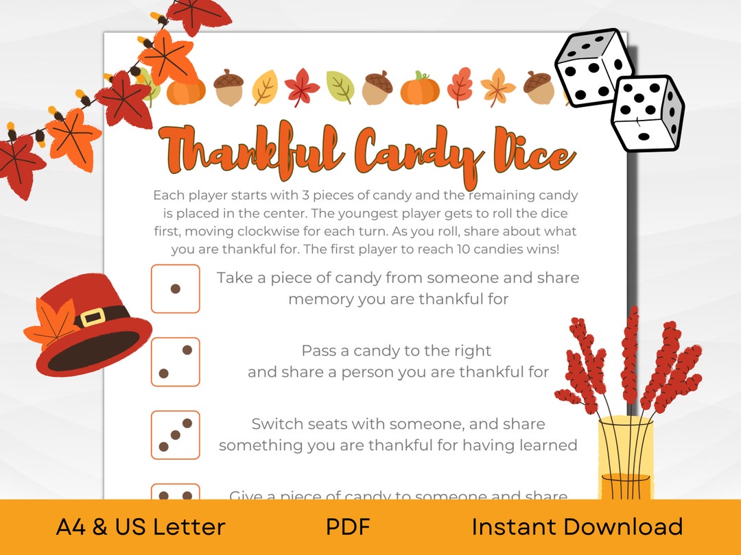 Thanksgiving Candy Dice Game for Kids and Families | Friendsgiving Pass ...