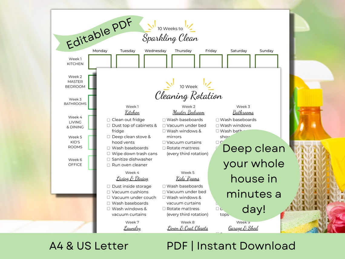 EDITABLE Cleaning Schedule With Checklist by Zone Essential Deep ...
