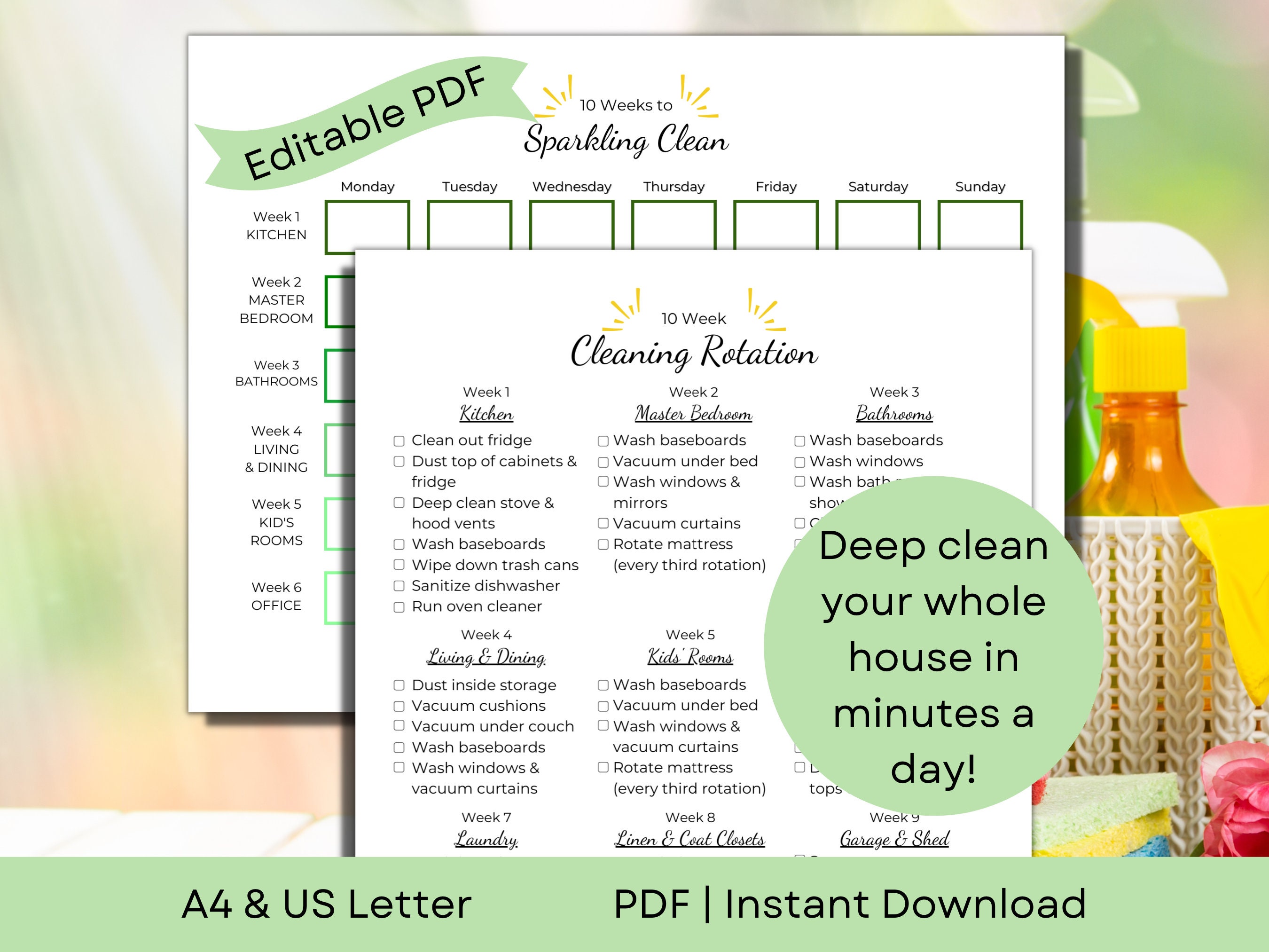 EDITABLE Cleaning Schedule With Checklist by Zone Essential Deep ...
