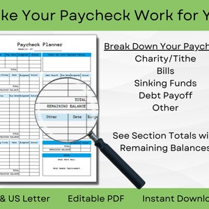 Printable Paycheck Budget | Editable With Automatic Equations in Adobe ...