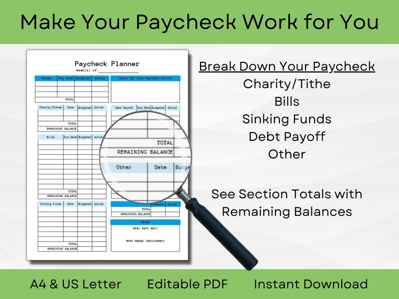 Printable Paycheck Budget | Editable With Automatic Equations in Adobe ...