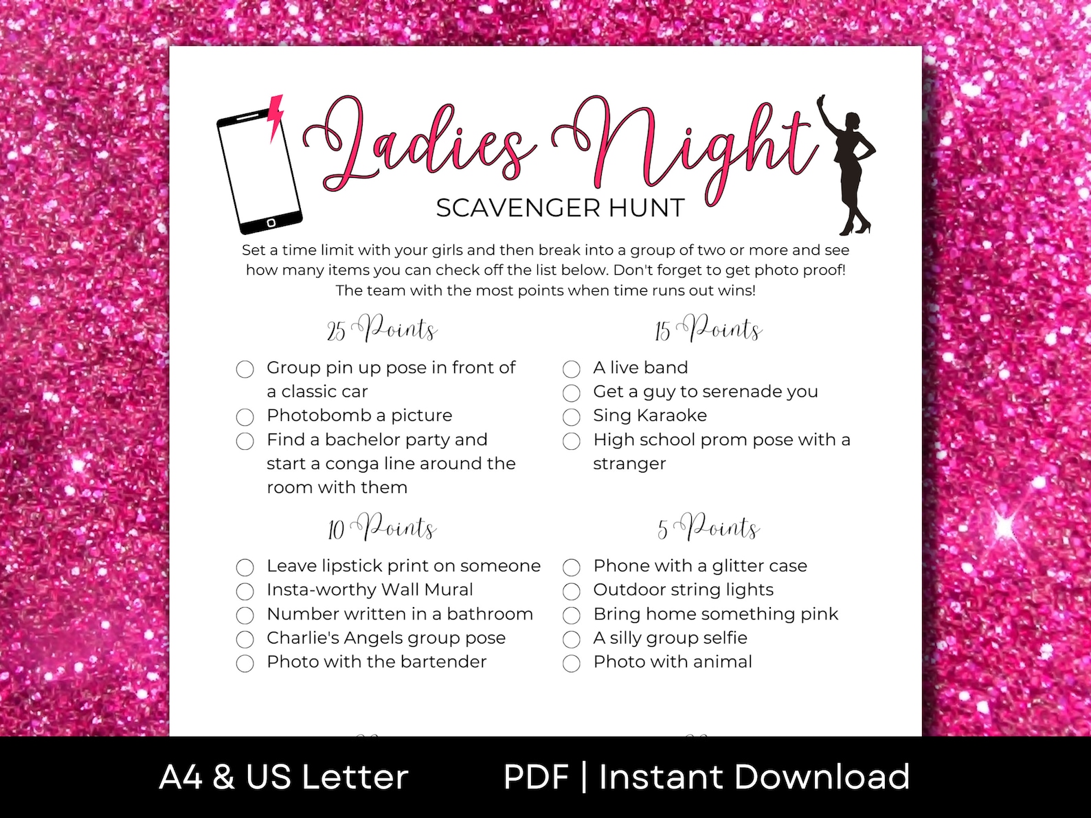 Printable Ladies Night Scavenger Hunt for Girls Night Out | A4 & US ...