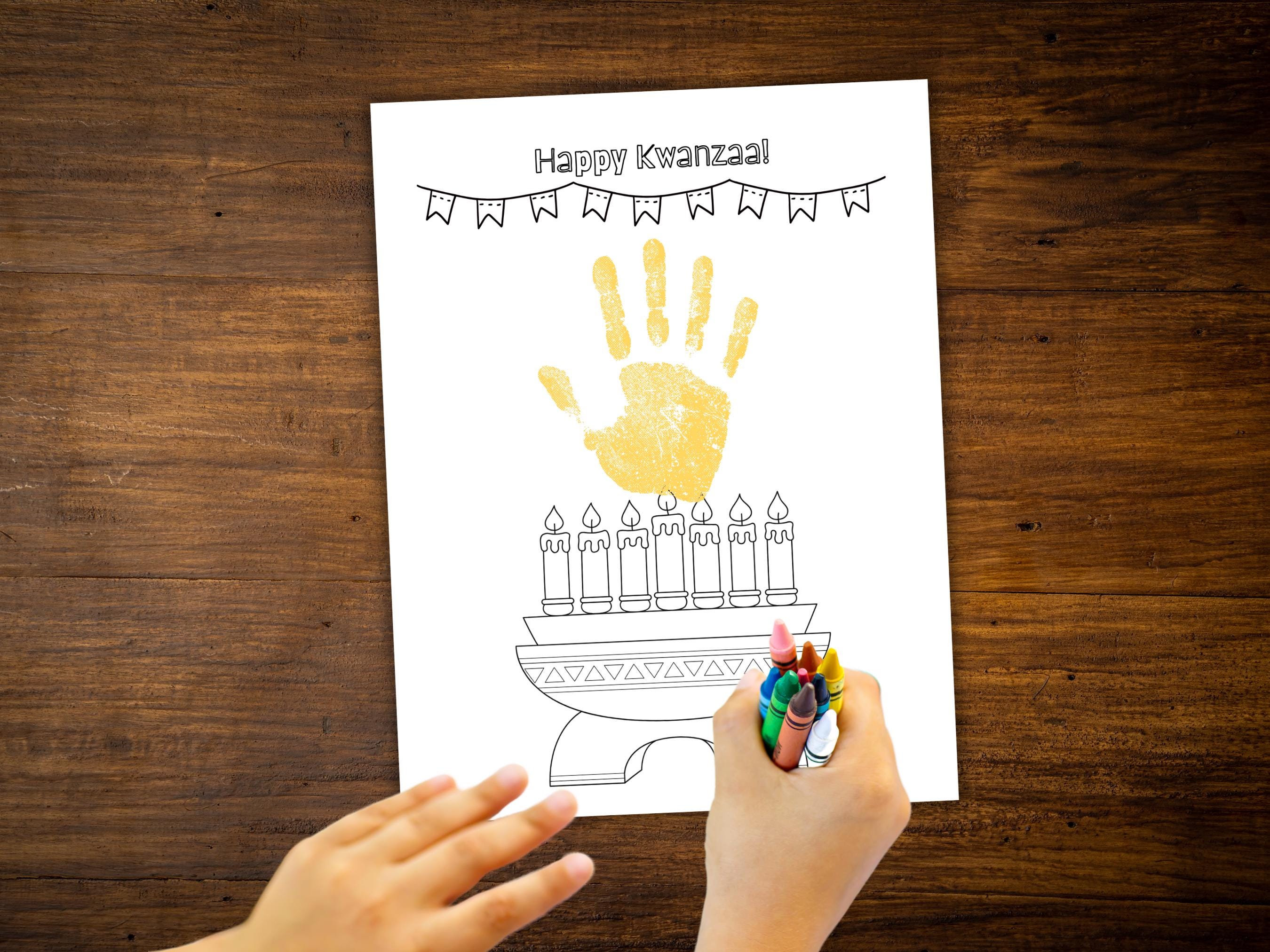 Kwanzaa Handprint Art for Preschoolers | Kinara Craft and Coloring Page ...