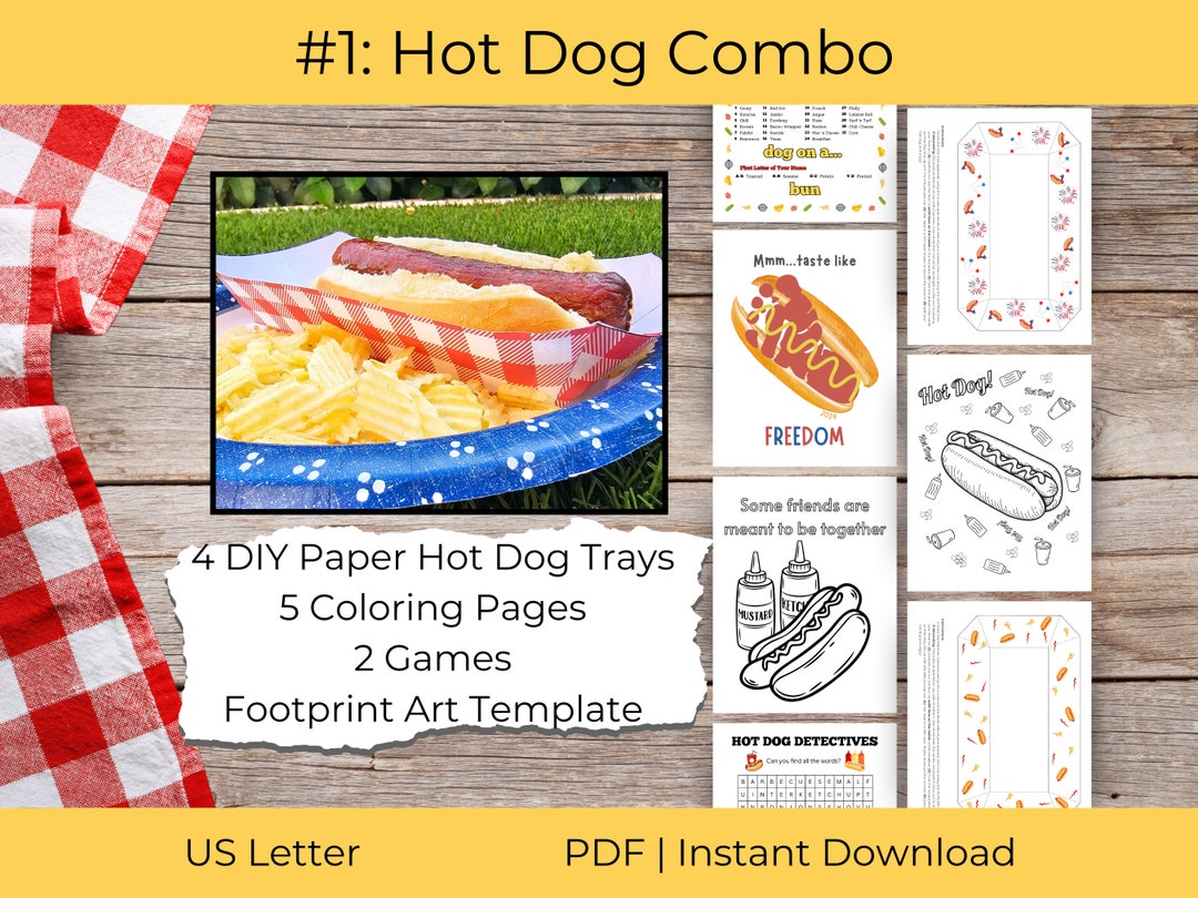 Hot Dog Craft Bundle for the Fourth of July With Coloring, Hot Dog Tray ...